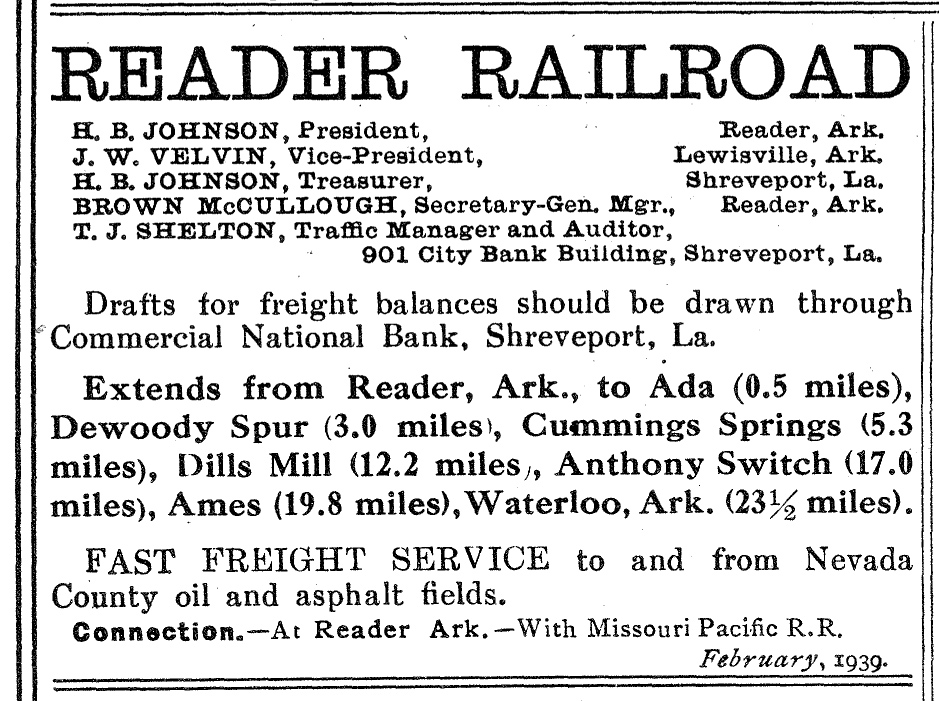 Reader Railroad: Serving Arkansas Oil and Asphalt Fields