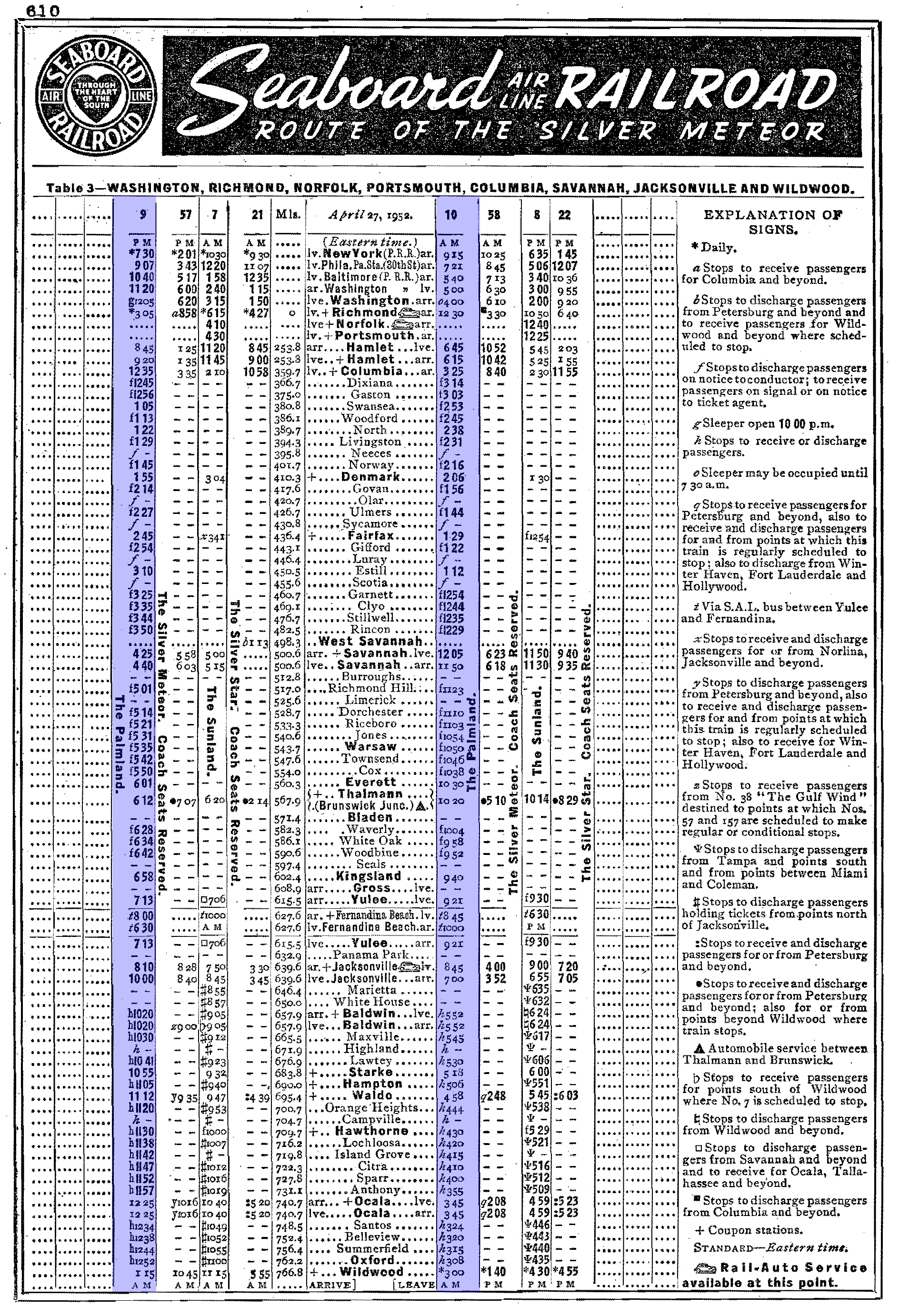 "Palmland" (Train): Consist, Timetable, Route